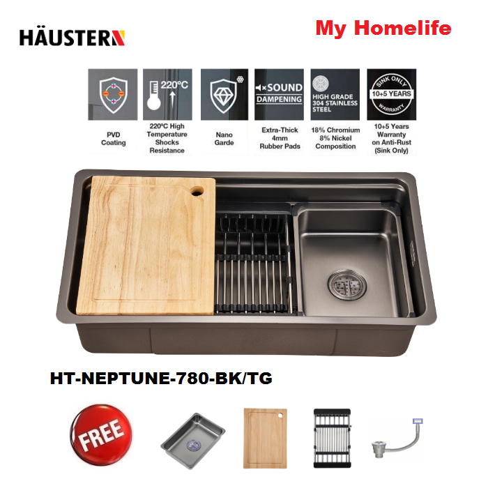 HAUSTERN HT-NEPTUNE-780-BK/TG HITCHEN SINK / FUSION SINK SERIES NANO ...