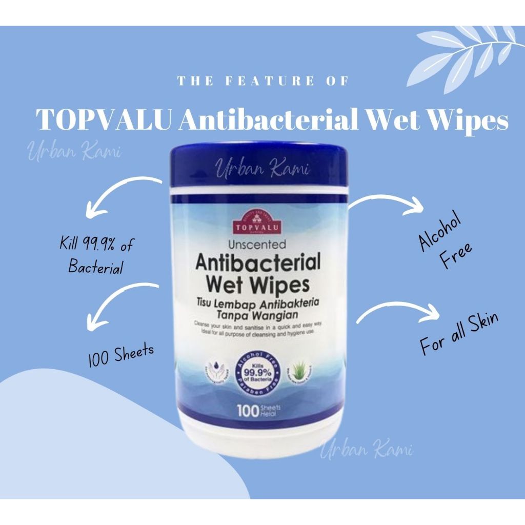TOPVALU Unscented Antibacterial Wet Wipes 100Pcs Wet Tissue (Canister/Refill) Tisu Lembab ...