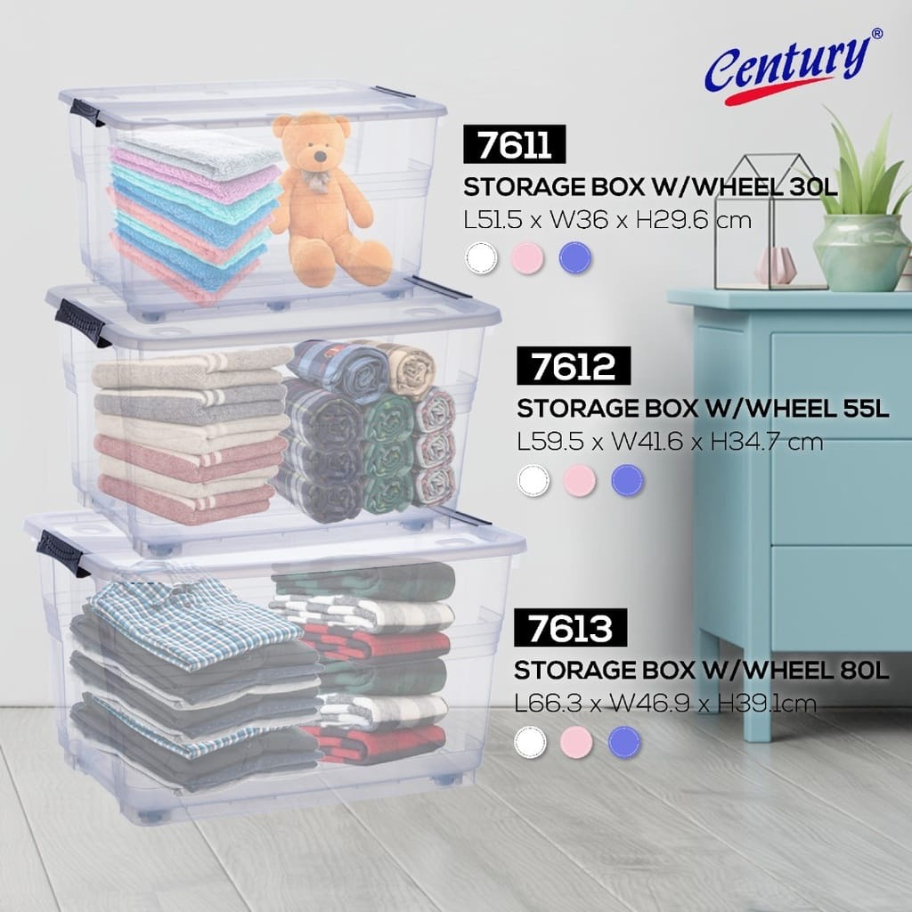Century Storage Box With Wheel 30L 55L 80L Storage Box Roller Kotak Penyimpanan Roda Bekas ...