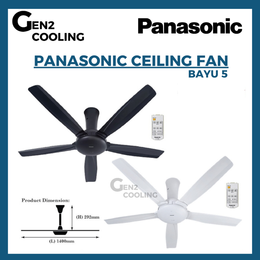 PANASONIC 5-Blades Remote Control Ceiling Fan BAYU 5 Black/White F ...