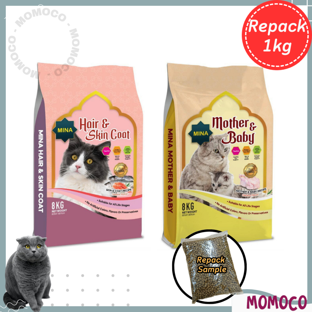 Repack 1kg Mina Cat Dry Food Pet Hair Skin/Mother Baby Chicken Salmon ...