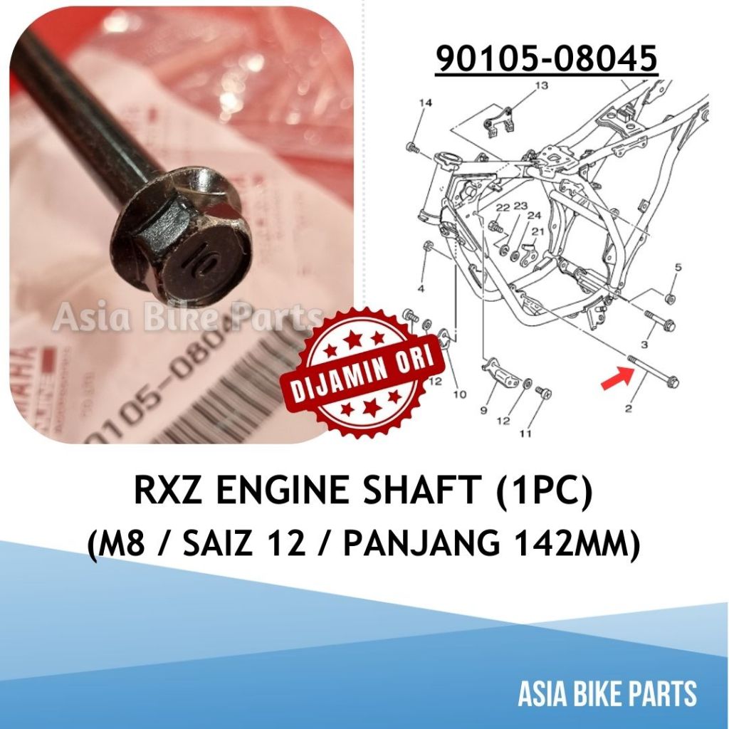 Yamaha Original RXZ Engine Shaft Bolt & Nut Gantung Enjin - 90105-08045 ...