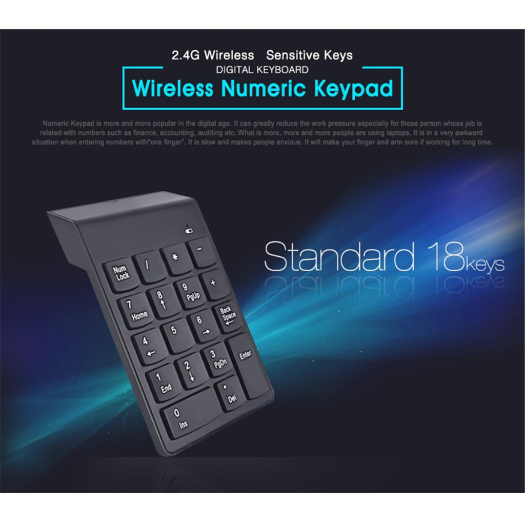 Mini Wireless Numeric Keypad 2.4GHz Numpad 18 Keys Digital Keyboard for Accounting Teller Laptop ...