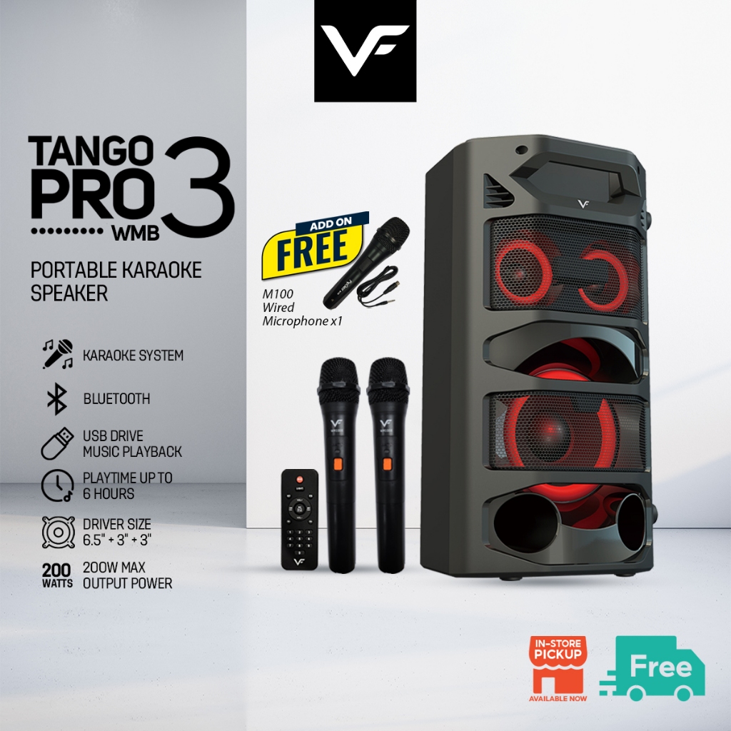Vinnfier VF Tango Pro 3 WMB with 2 Wireless Mic Portable Karaoke ...
