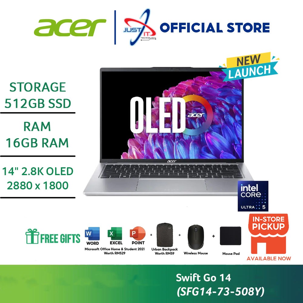 ACER SWIFT GO 14 SFG14-73-508Y / SFG14-73-59A0 OLED LAPTOP (Ultra 5 ...
