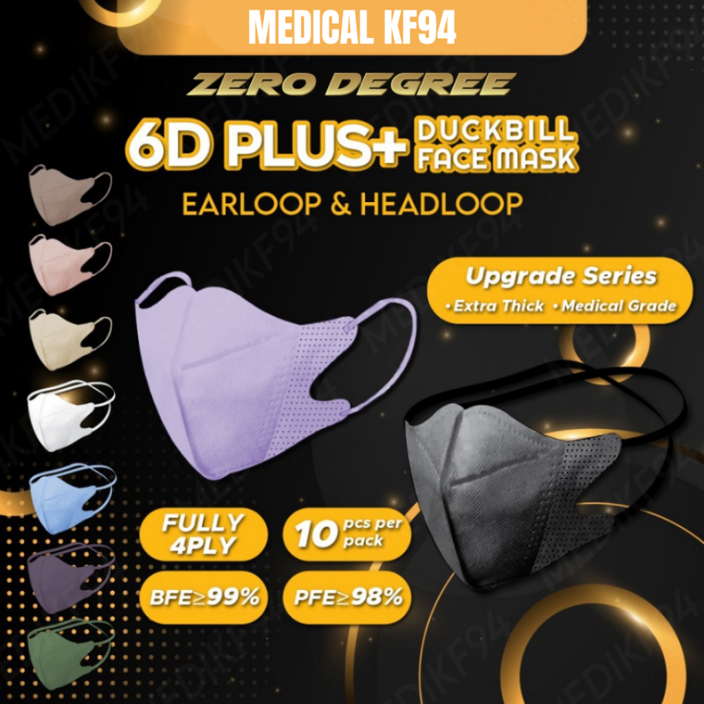 【ZERO DEGREE 6D PLUS DUCKBILL MASK HEADLOOP & EARLOOP】10pcs/Pack 4Ply Adult 3D Duck Bill Mask ...