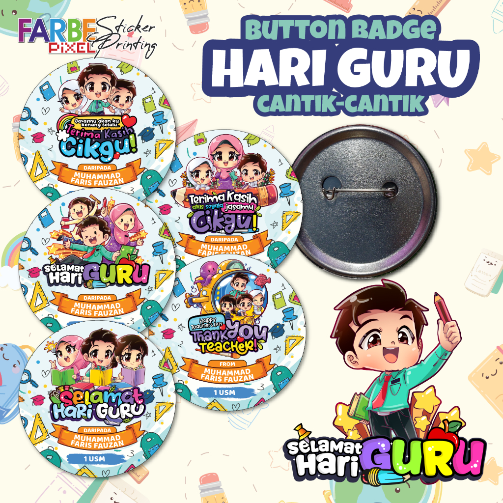 [CUSTOM] BUTTON BADGE HARI GURU | SEKOLAH | Shopee Malaysia