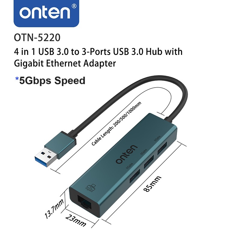 ONTEN USB 3.0 5 Gbps TO 3-PORT HUB WITH GIGABIT ETHERNET NETWORK LAN ...