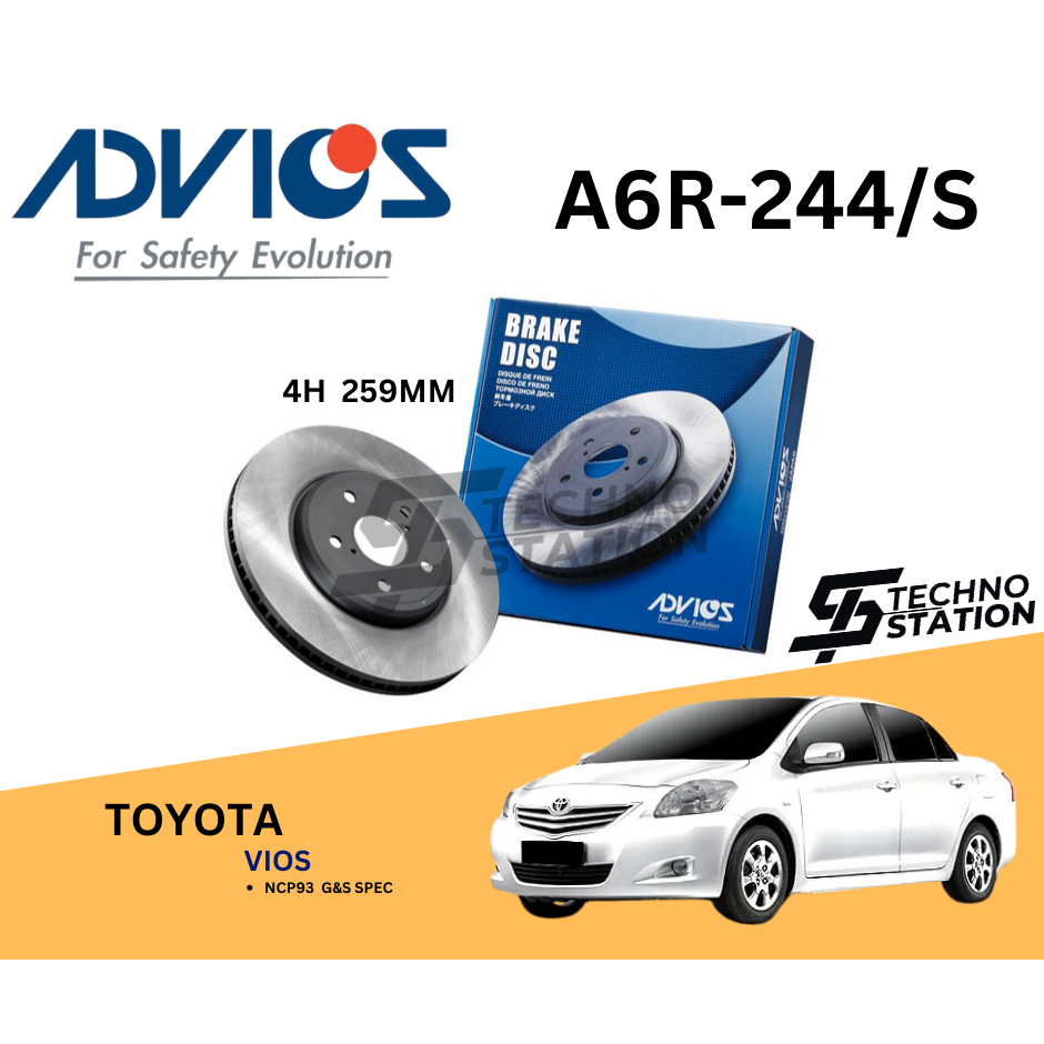 AISIN ADVICS Heavy Duty A6R-244/S Brake Disc Rotor SET Toyota Vios ...
