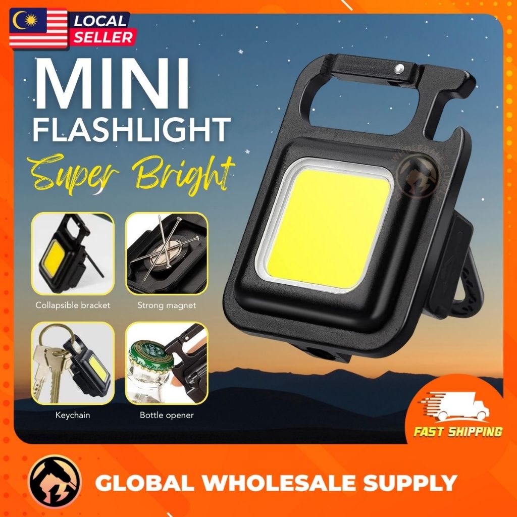 COB USB Rechargeable Work Lamp Mini Keychain LED Light Strong Magnetic ...