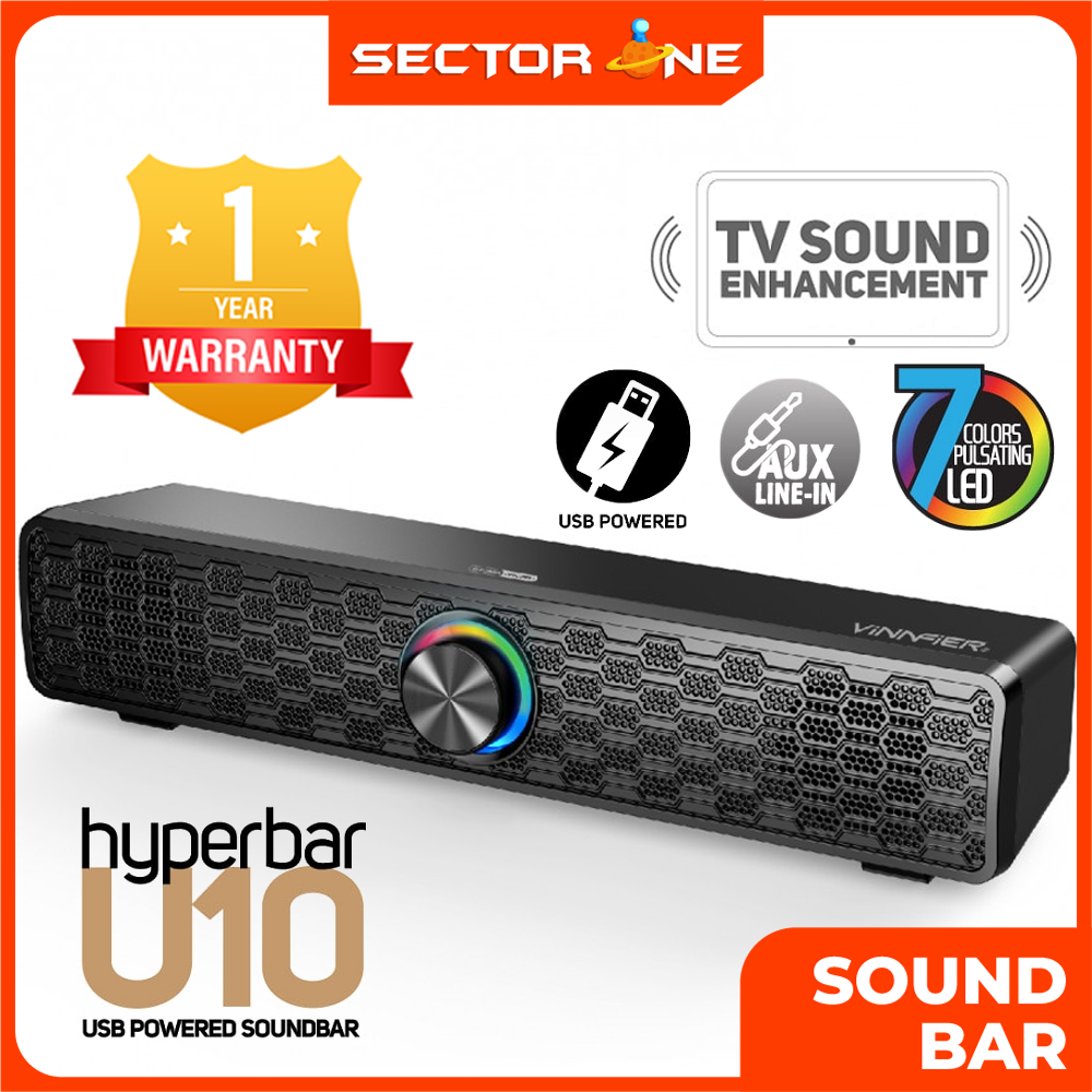 Vinnfier HyperBar U10 USB Soundbar RGB Lighting Gaming Soundbar with ...