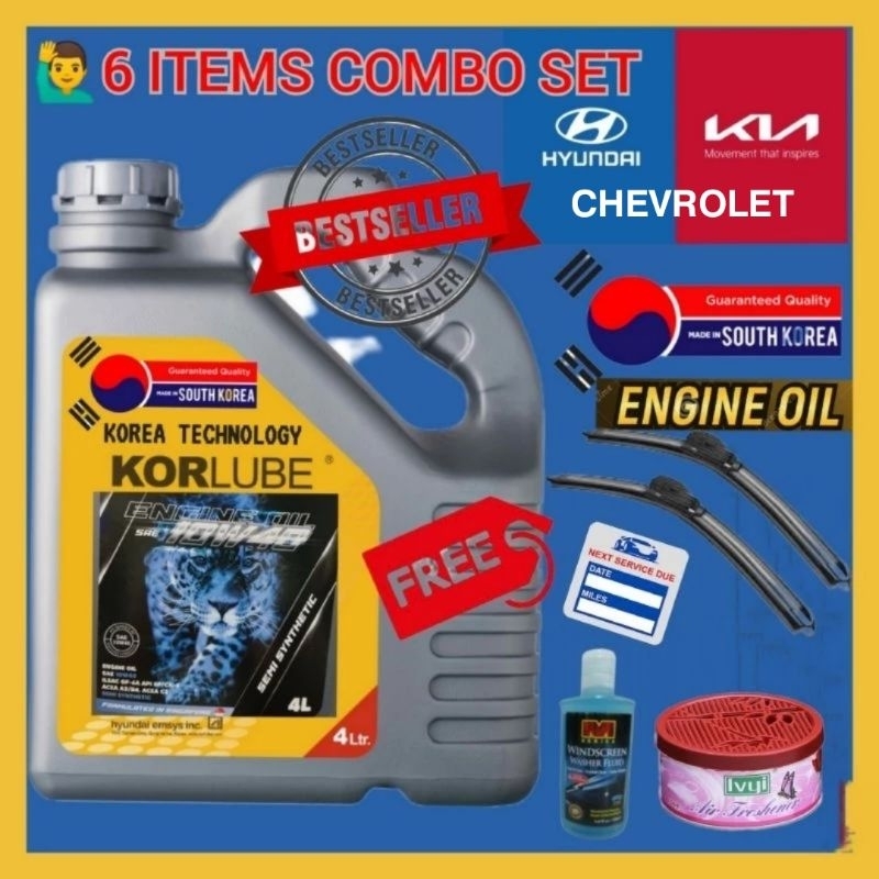 🔥𝟲 𝗕𝗔𝗥𝗔𝗡𝗚🔥 HYUNDAI KIA NAZA CHEVROLET ENGINE OIL SERVICE SET MINYAK ...