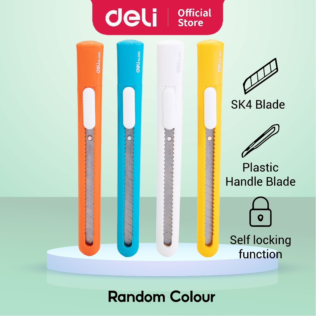 Deli Colorful Compact Utility Cutter Knife with 13 Snaps SK5 Blade Mata ...