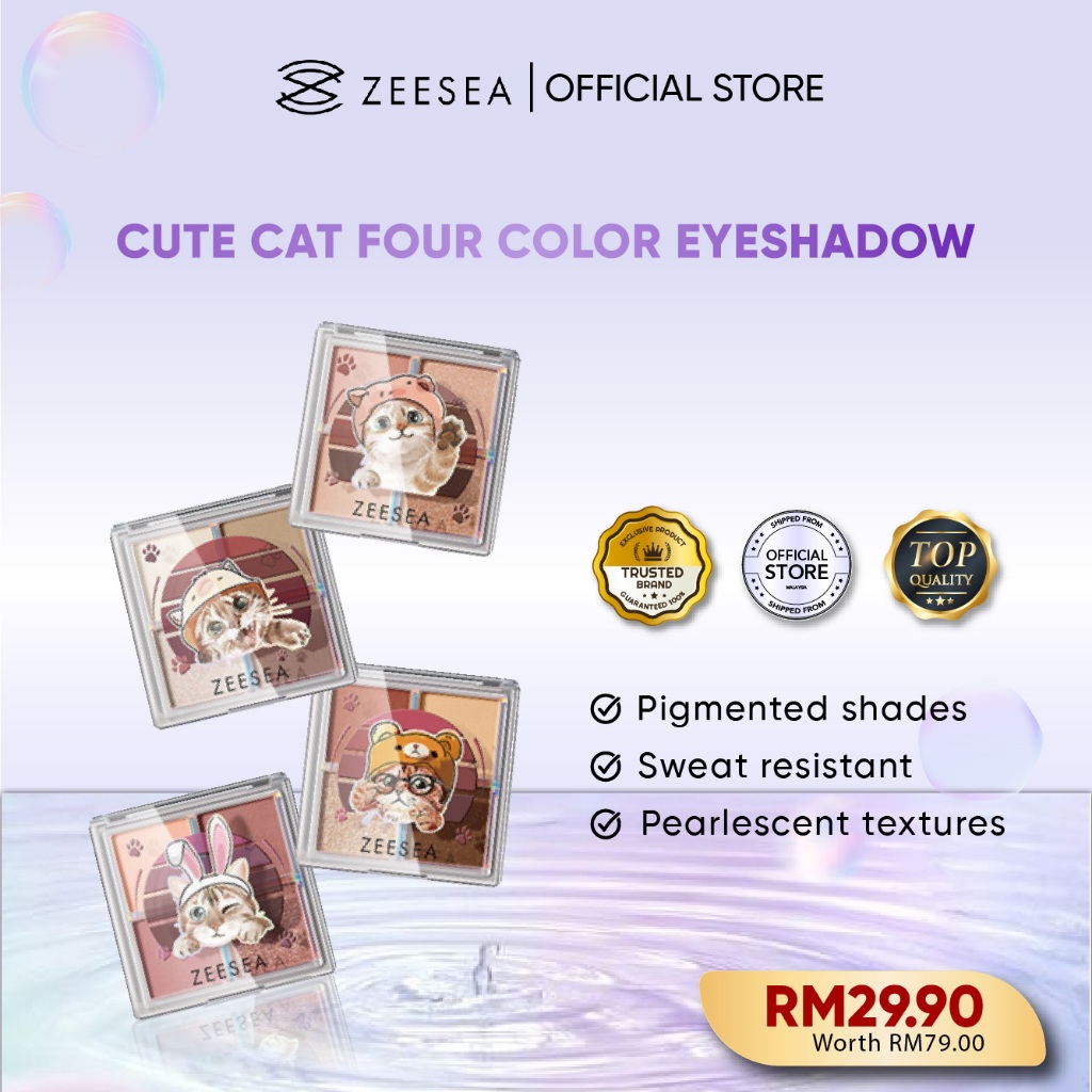 ZEESEA Cute Cat Four-Color Eyeshadow 滋色萌猫四色眼影 珠光哑光迷你眼影盘 | Shopee Malaysia