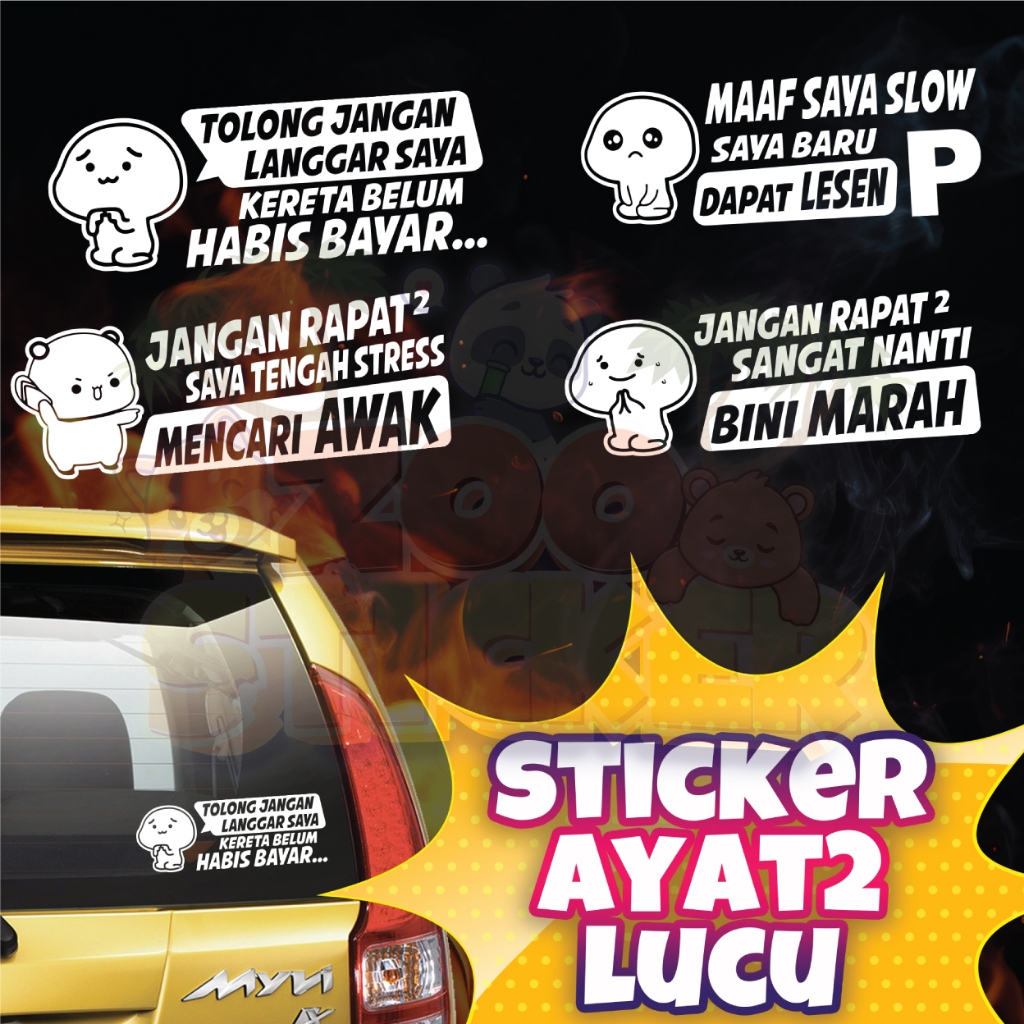 STICKER EMOJI KERETA AYAT-AYAT LUCU / STICKER CERMIN BELAKANG AYAT-AYAT ...