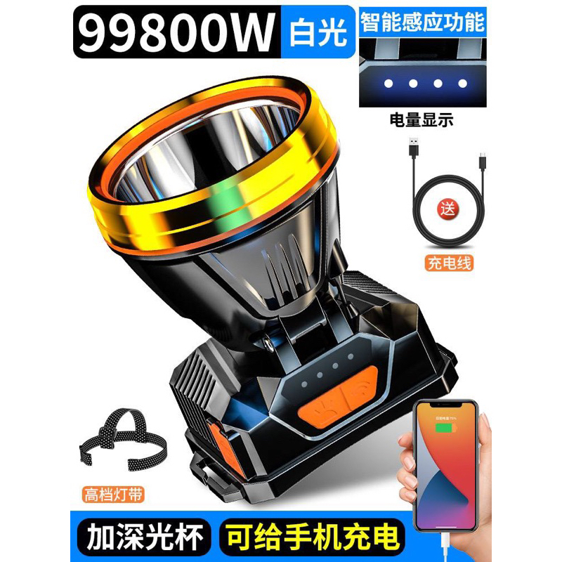 HEADLAMP 250W （BROWN BOX） Super Bright Rechargeable High Power head ...