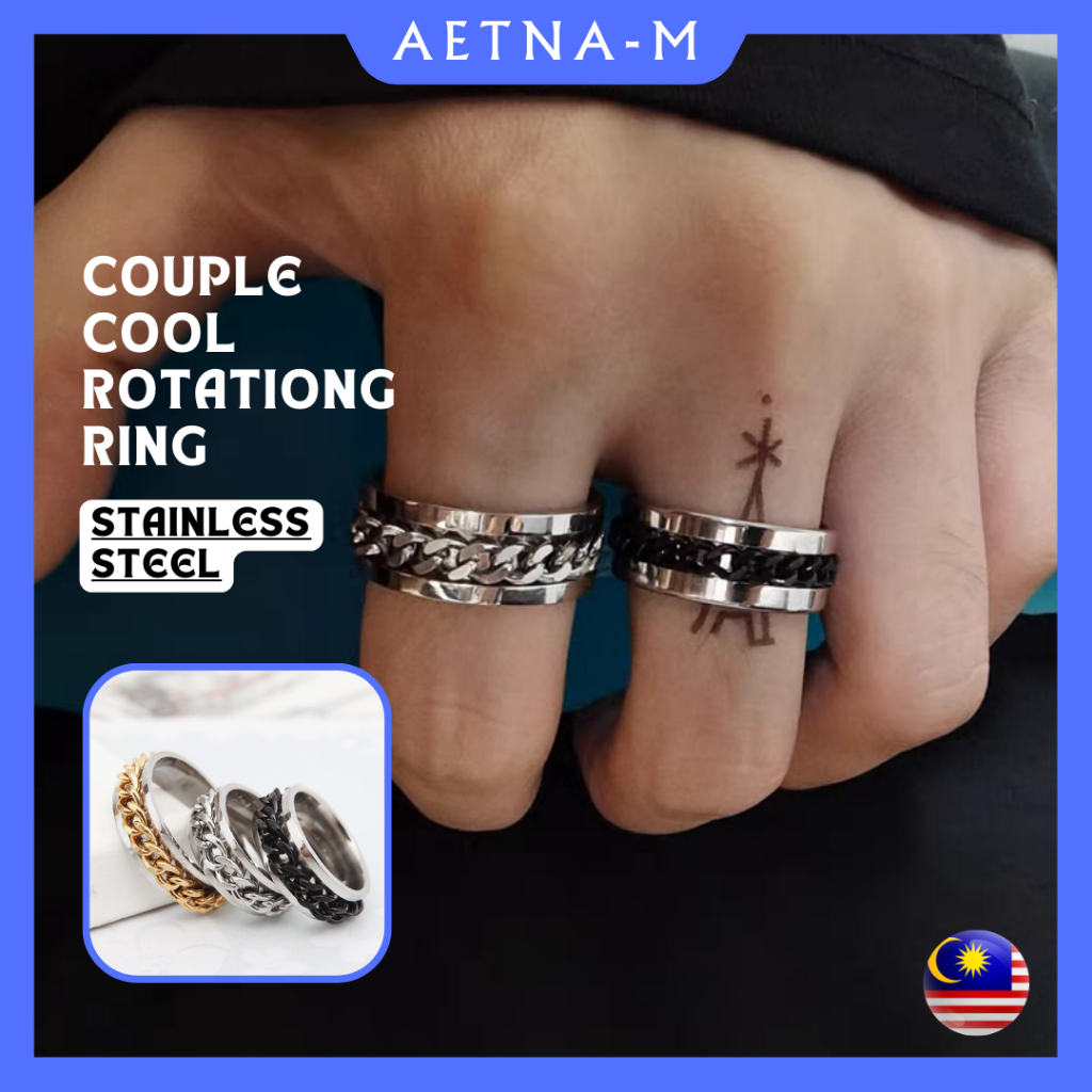 Couple Cool Rotationg Stainless Steel Ring Men Women Cincin Tidak Karat ...