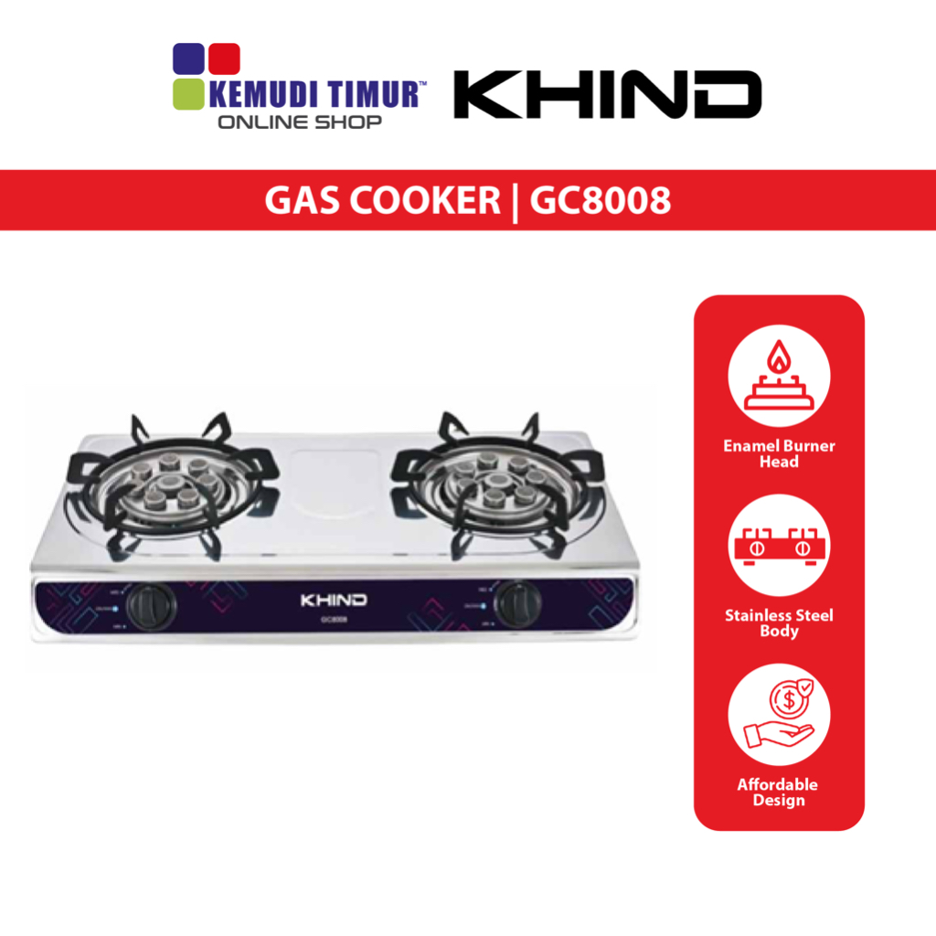 KHIND GAS COOKER 2 BURNER S/S BODY 9.2kW | GC8008 | Shopee Malaysia