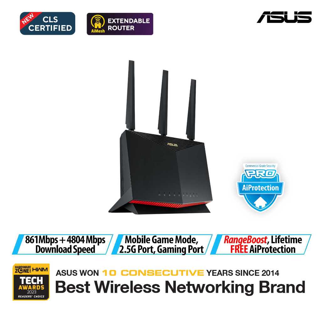 ASUS RT-AX86U Pro 5700 Dual Band + WiFi 6 Gaming Router, WiFi 6 ...