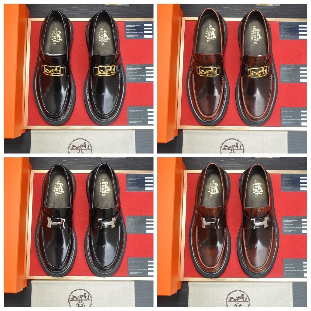 Shoes business HH shiny with gold mental genuine calfskin leather ...