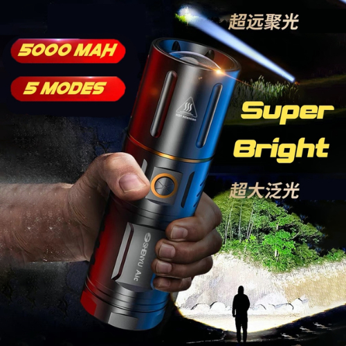 5000mAh USB LED Flashlight Waterproof Rechargeable Zoomable Torch Light ...