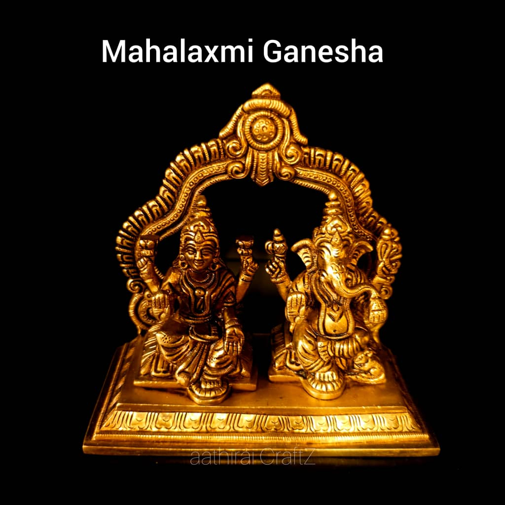 Mahalaxmi Ganesha / Frame Laksmi Ganesha Statue Brass Antique Finish ...