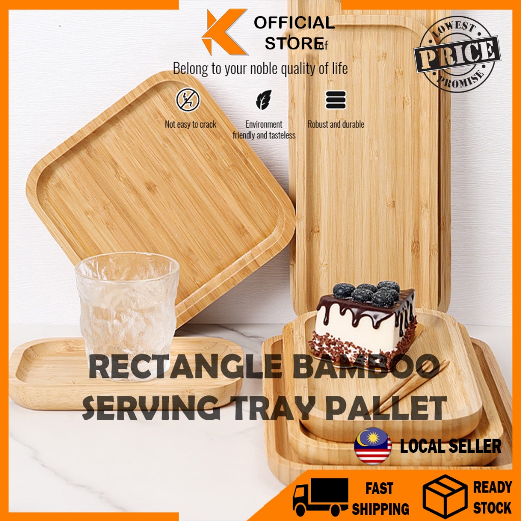 【K-Home】Bamboo Rectangle Round Solid Wood Plate Bread Cheese Fruits ...
