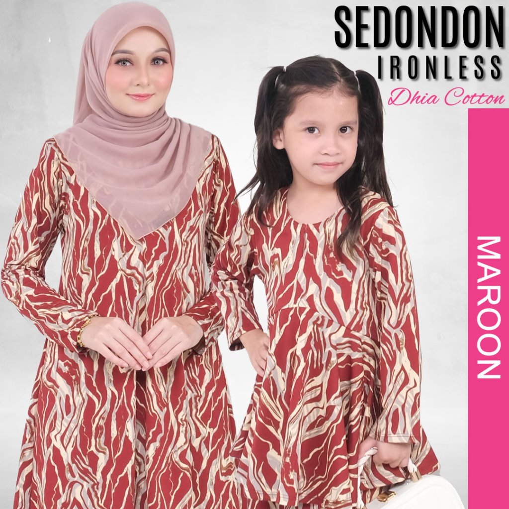 𝗕𝗔𝗝𝗨 𝗥𝗔𝗬𝗔 𝗜𝗕𝗨 𝗔𝗡𝗔𝗞 ️ DHIA IRONLESS Warna Maroon 💕 𝗕𝗮𝗷𝘂 Kurung Fatimah ...