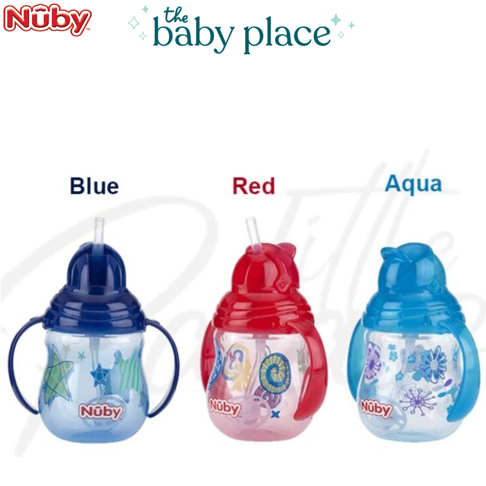 Nuby Designer Pinpoint 2 Handle Click-It Trainer Cup Weighted Straw & Flip-It Thin Straw 240ML ...