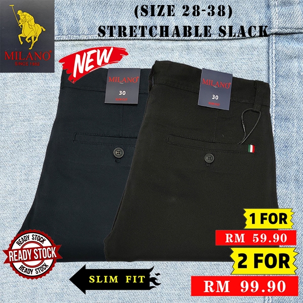 MILANO ( SIZE 28-38 ) MEN'S STRETCHABLE SLACK SLIM FIT COTTON SLACK ...