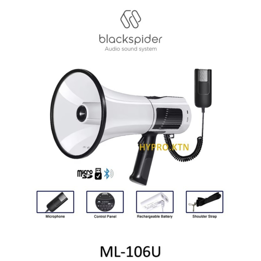 Black Spider ML-106U Rechargeable Power Megaphone Loud Hailer with ...