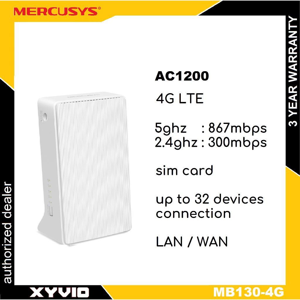 MERCUSYS MB130-4G AC1200 Wireless Dual Band 4G LTE Router | Shopee Malaysia