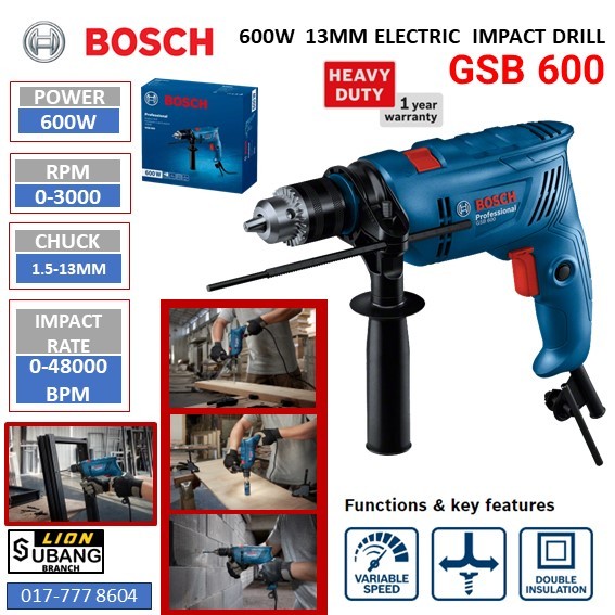 BOSCH GSB600 13mm 600W Electric Impact Drill /Concrete/Wood/METAL ...