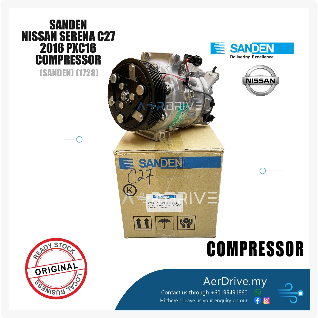 SANDEN ORIGINAL NISSAN SERENA C27 2016 PXC16 COMPRESSOR 1728 | Shopee Malaysia