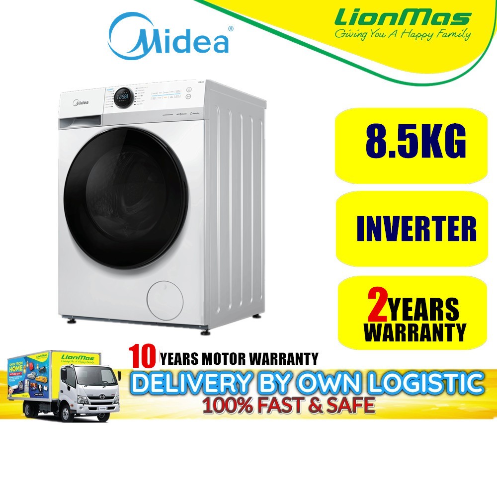 MIDEA 8.5kg Inverter Front Load Washer MF100W85B Washing Machine Mesin ...