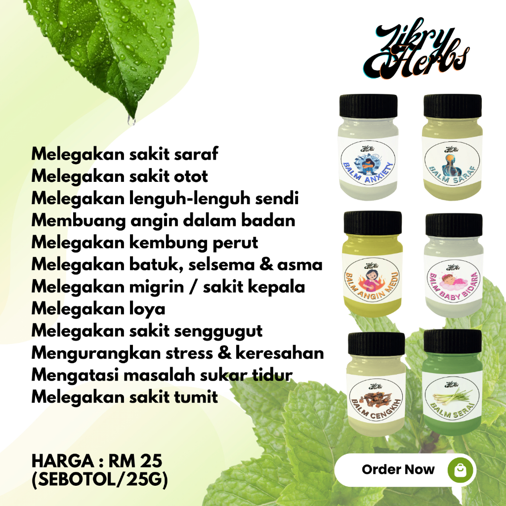 Zikry Herbs Balm Saraf Balm Baby Balm Anxiety Balm Cengkih Balm Angin ...