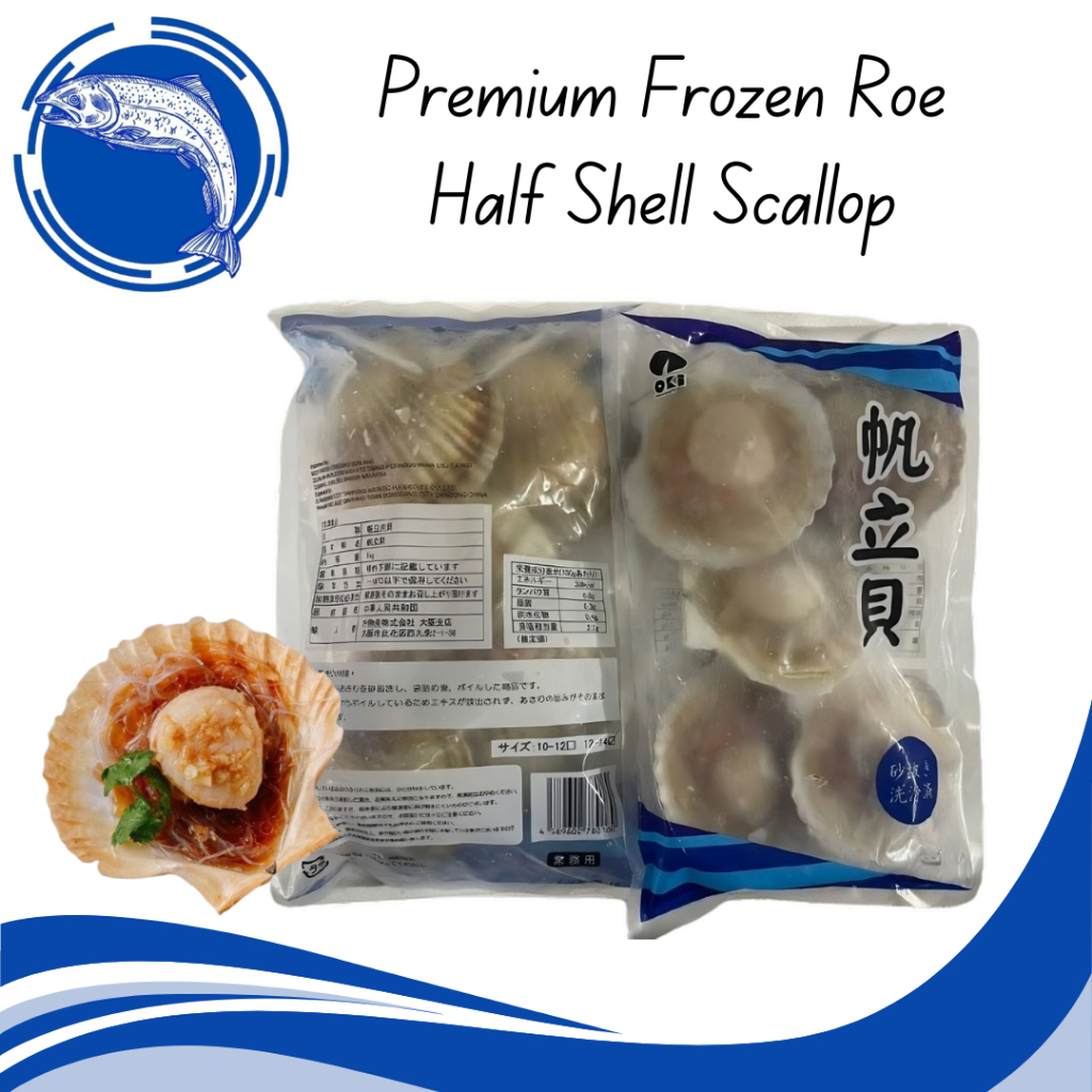 🔥NEW🔥Premium Frozen Half Shell Scallop with Roe 半壳大扇贝 [ Size: 10/12 ...