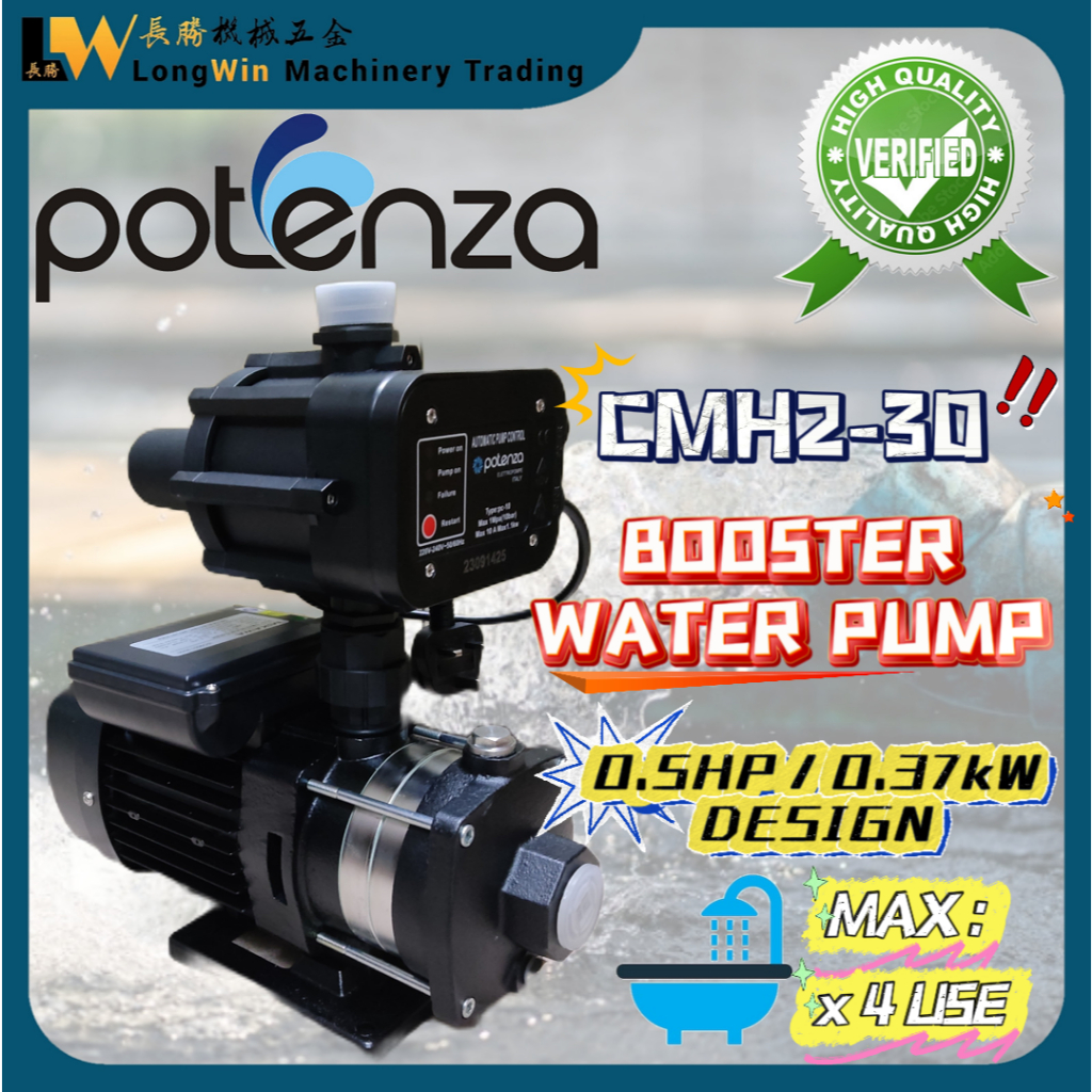 POTENZA CMH2-30 Stainless Steel Design Automatic Booster Pump Water ...