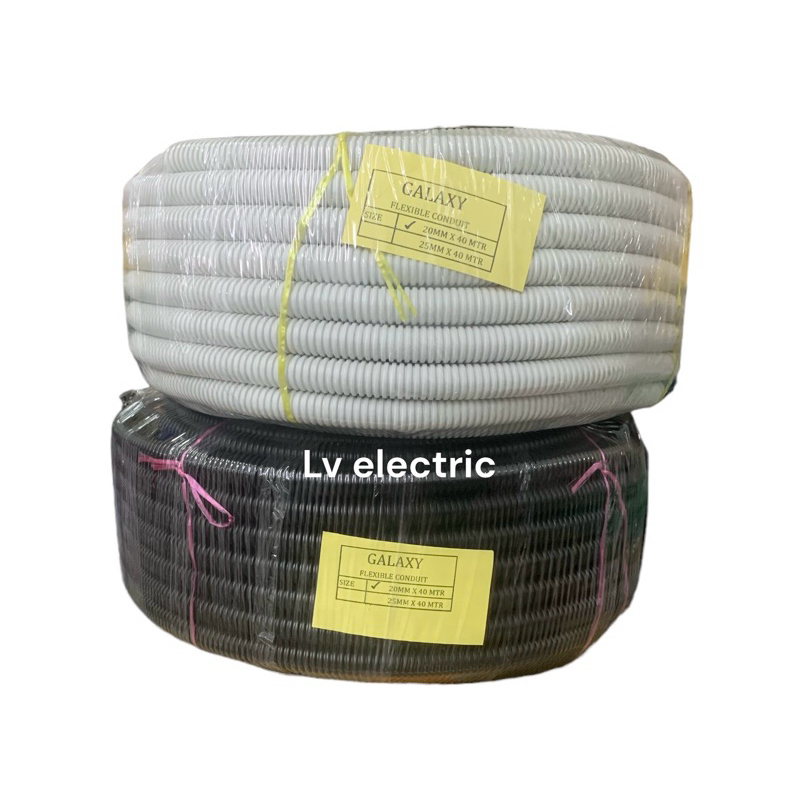 40METER PVC Conduit Corrugated Flexible Pipe 20mm (1roll)- WHITE, BLACK ...
