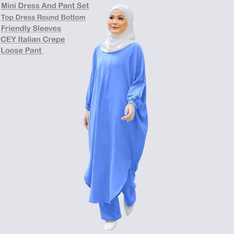 Muslinah Mini Dress and Pent set (Muslimah suit friendly) | Shopee Malaysia