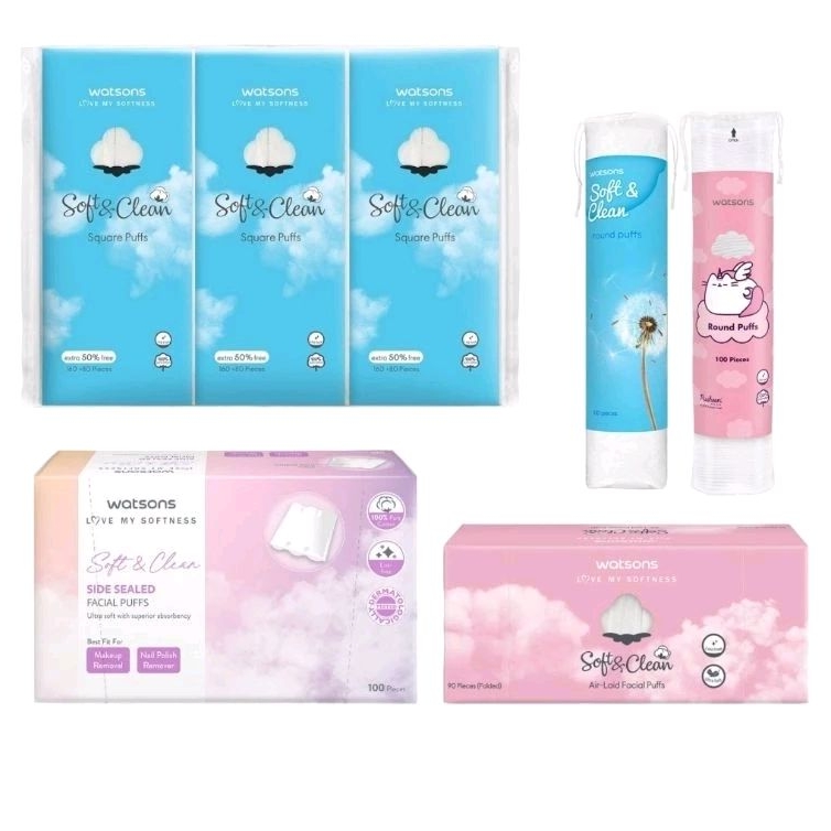 WATSONS Round Facial Cotton Puff 100s /Soft Facial Puffs 90's/Facial ...
