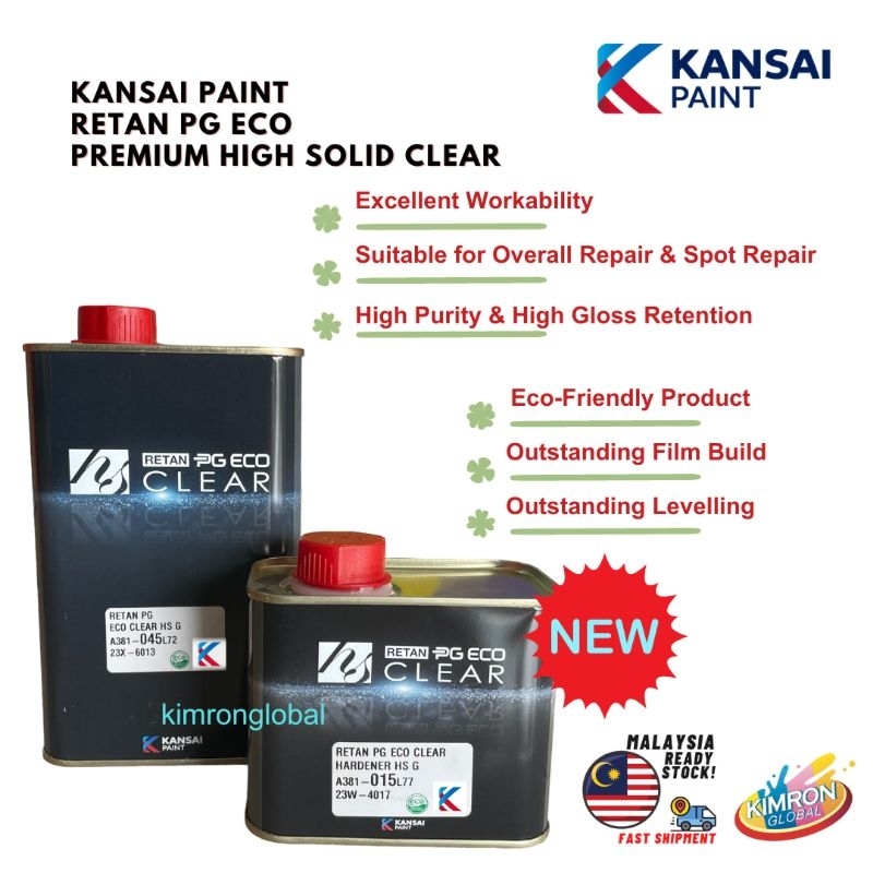 Kansai Paint Retan PG Eco Clear HS G , 2K Clear A381-045- 1 liter & 2K Hardener A381-015- 0.5 ...
