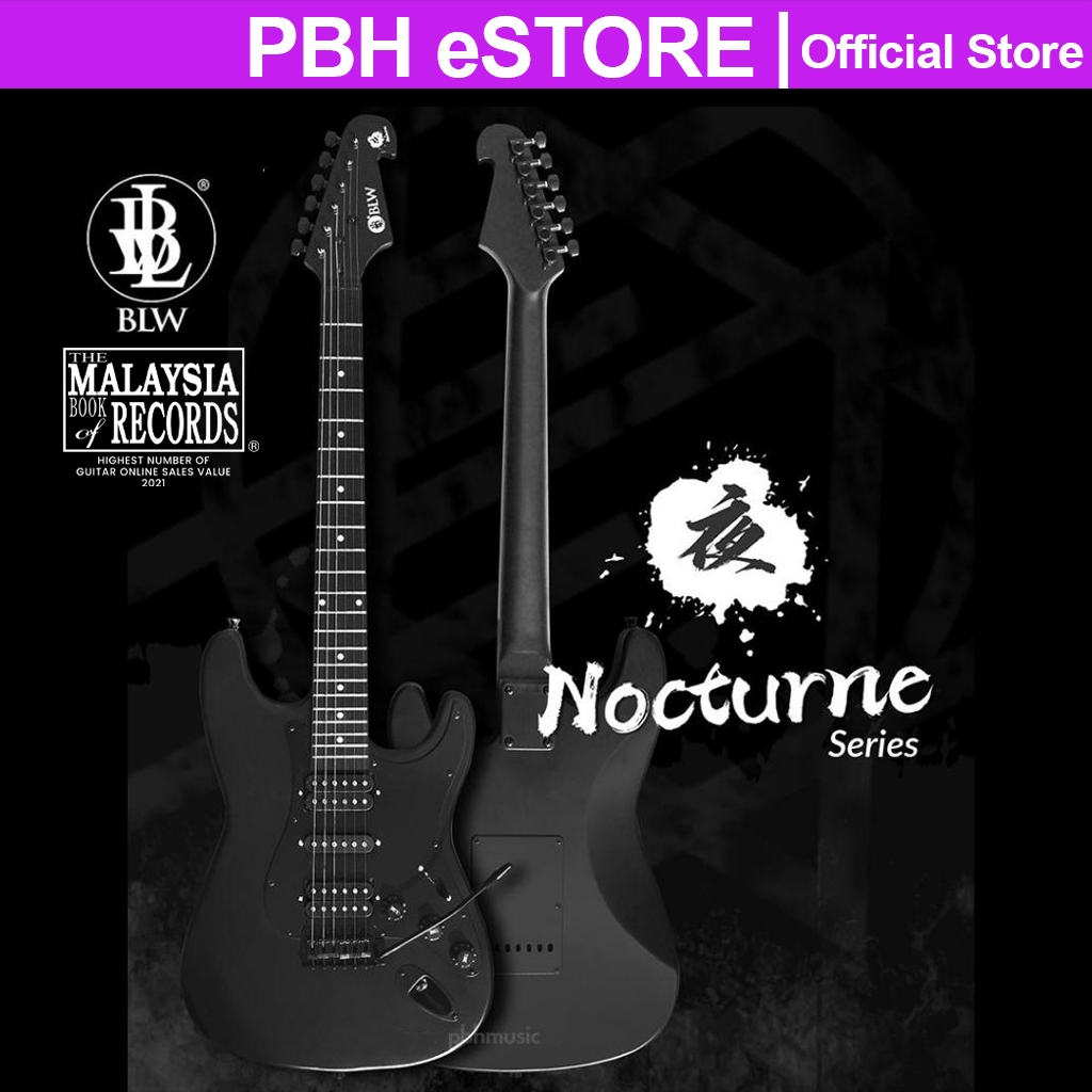 Electric Guitar BLW Nocturne Series Gitar Elektrik Package HSH Stratocaster Full Matte Black ...