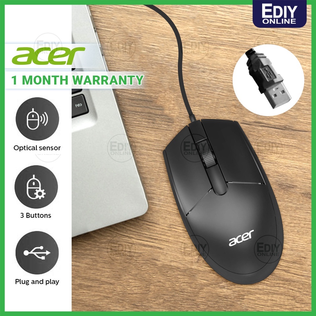 ACER USB WIRED MOUSE OPTICAL MICE OFFICE DESKTOP COMPUTER NOTEBOOK ...