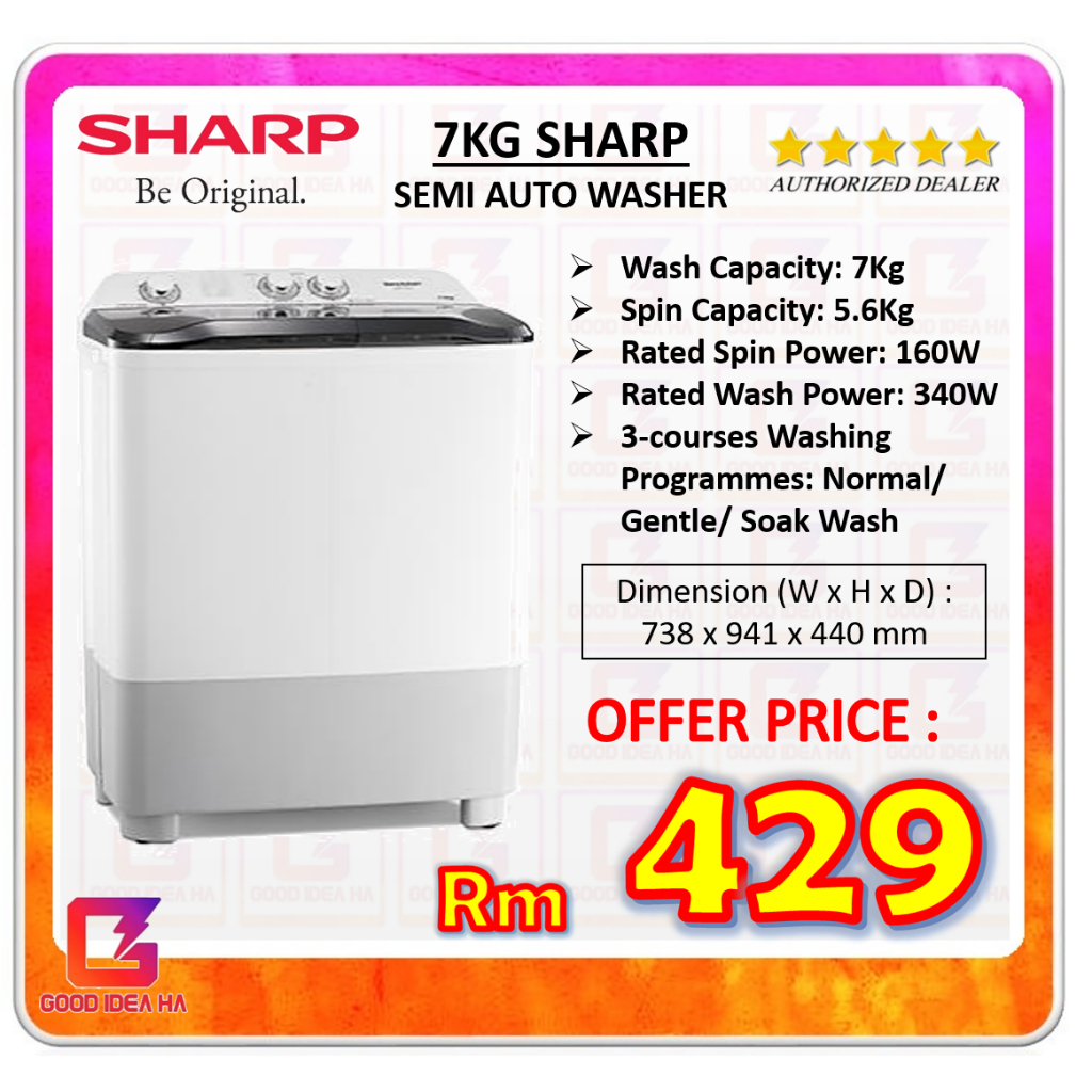 Sharp 7KG / 10KG / 12KG / 14KG Semi Auto Washing Machine EST7015 ...