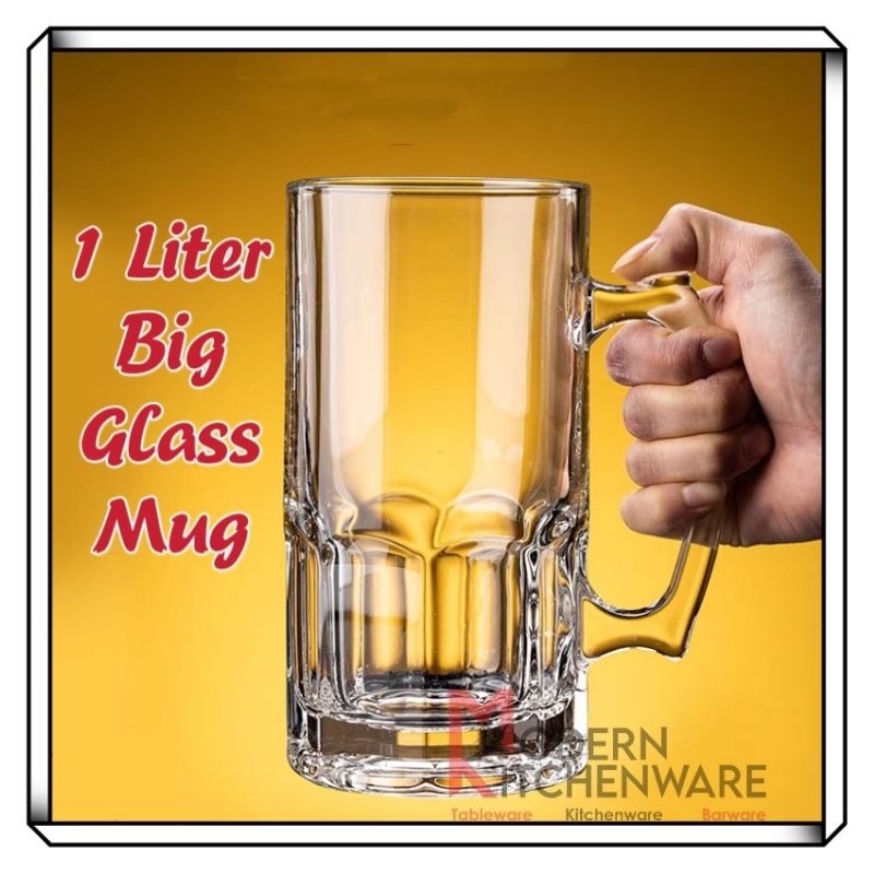 (Mkitchenware)1000ml 1LT Big Glass Big Beer Mug Gelas Cawan Besar Juice ...