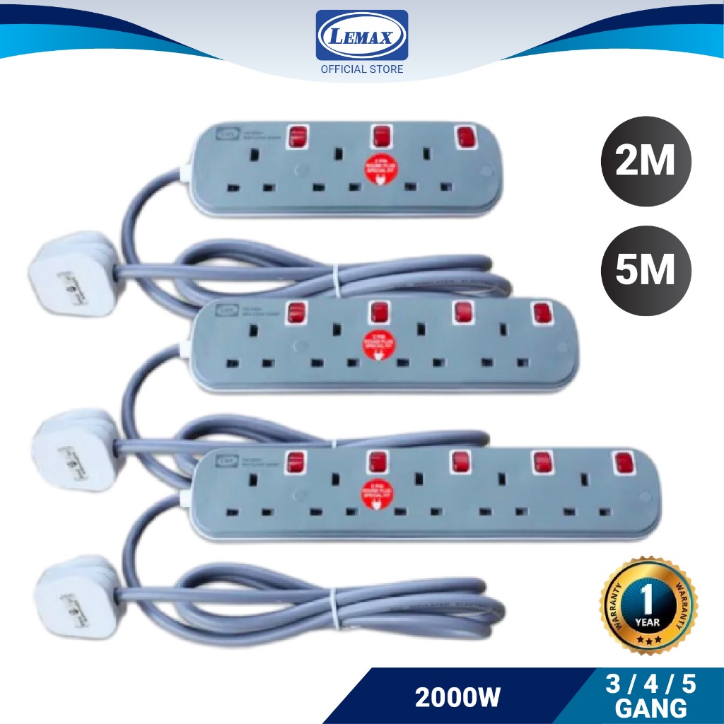 LMX 3, 4, 5 Gang Extension Socket [2M/5M Wire] 3 Pin Extension [SIRIM ...