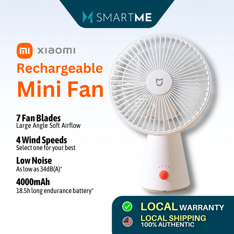 Xiaomi Rechargeable Mini Fan Desktop + Handheld 7 Blades 4000mAh 𝟏𝟖.𝟓 ...
