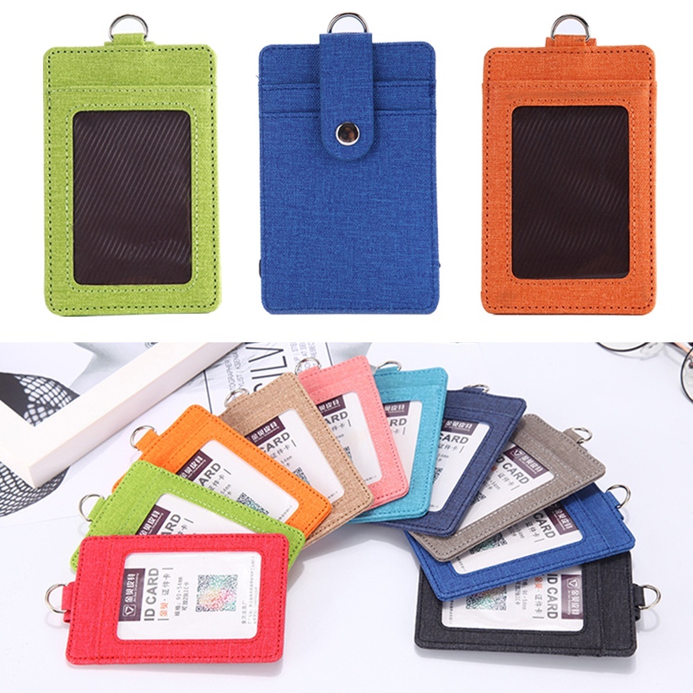 ID Card Denim Canvas Holder Fit 3 Card ID Slot Wallet Case Badge Holder ...