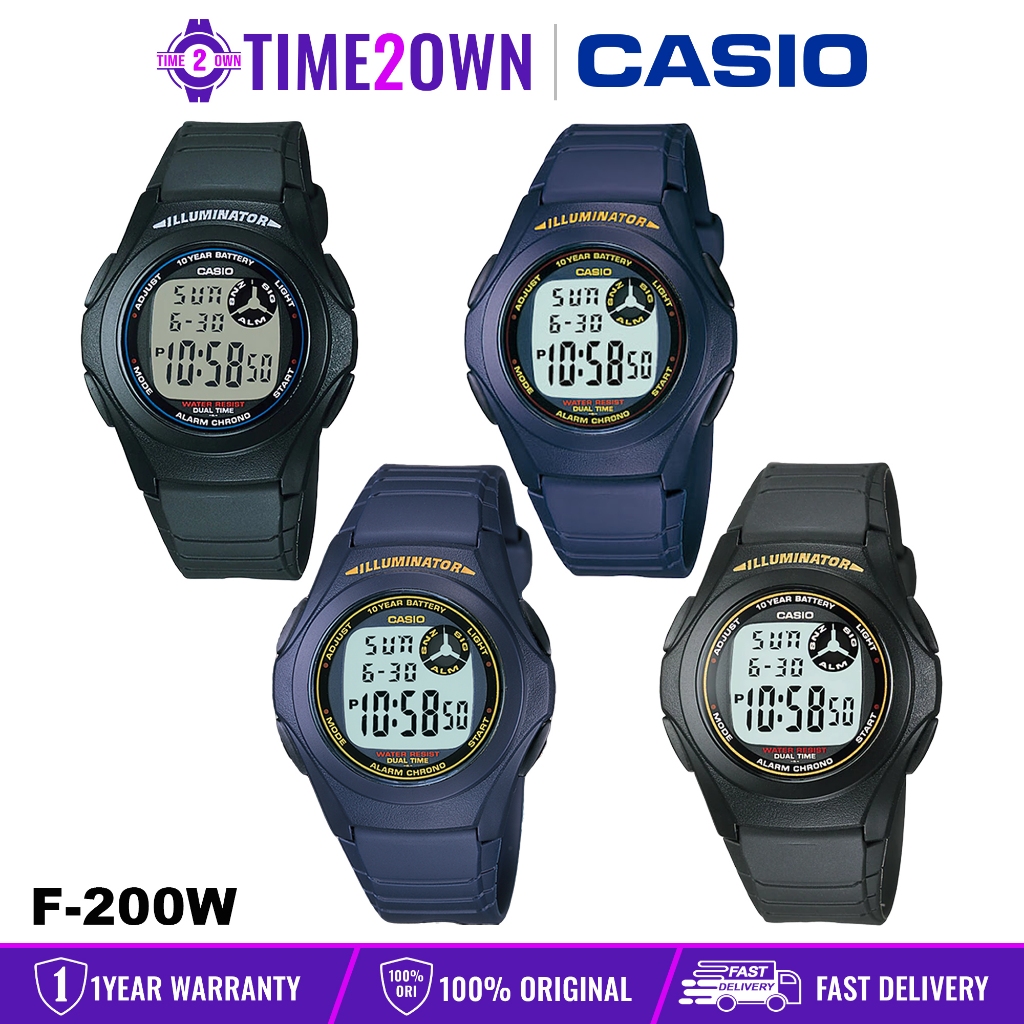 Casio F-200W 10-Year Battery Life Digital Watch Black Resin Band Unisex ...